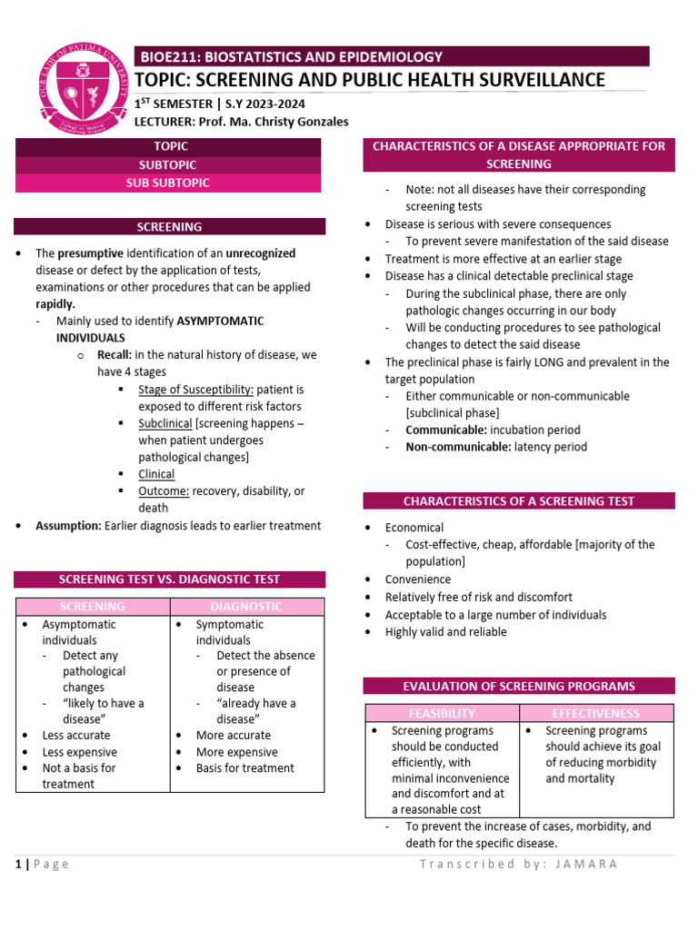 Screening vs. Surveillance in Public Health | PDF | Screening (Medicine ...