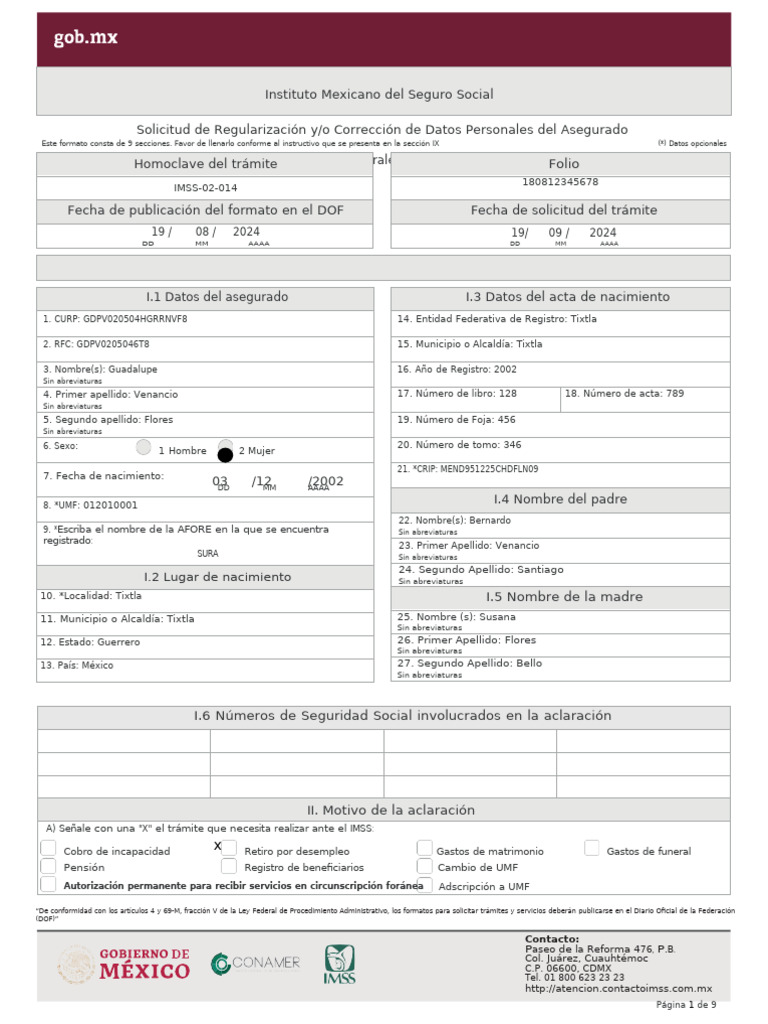 FORMATO DE IMSS . VICCAR_GUADALUPE | PDF | Documento de identidad | Gobierno