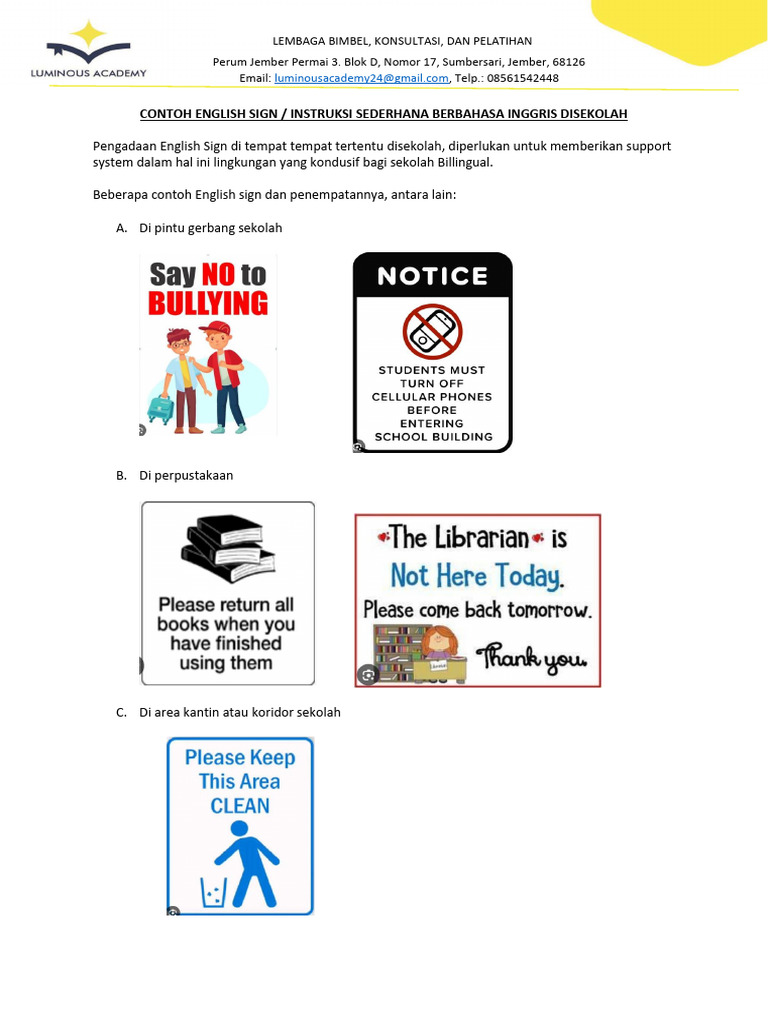 Contoh English Sign Di Sekolah (Instruksi Sederhana Berbahasa Inggris ...