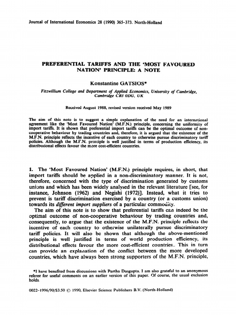 Preferential Tariffs and The Most Favoured Nation Principle | PDF ...