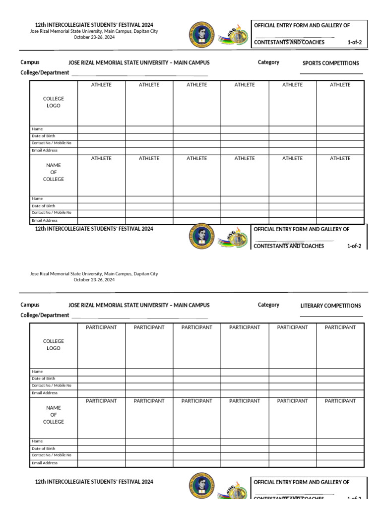 12th Intercollegiate Festival 2024 Entry Form | PDF