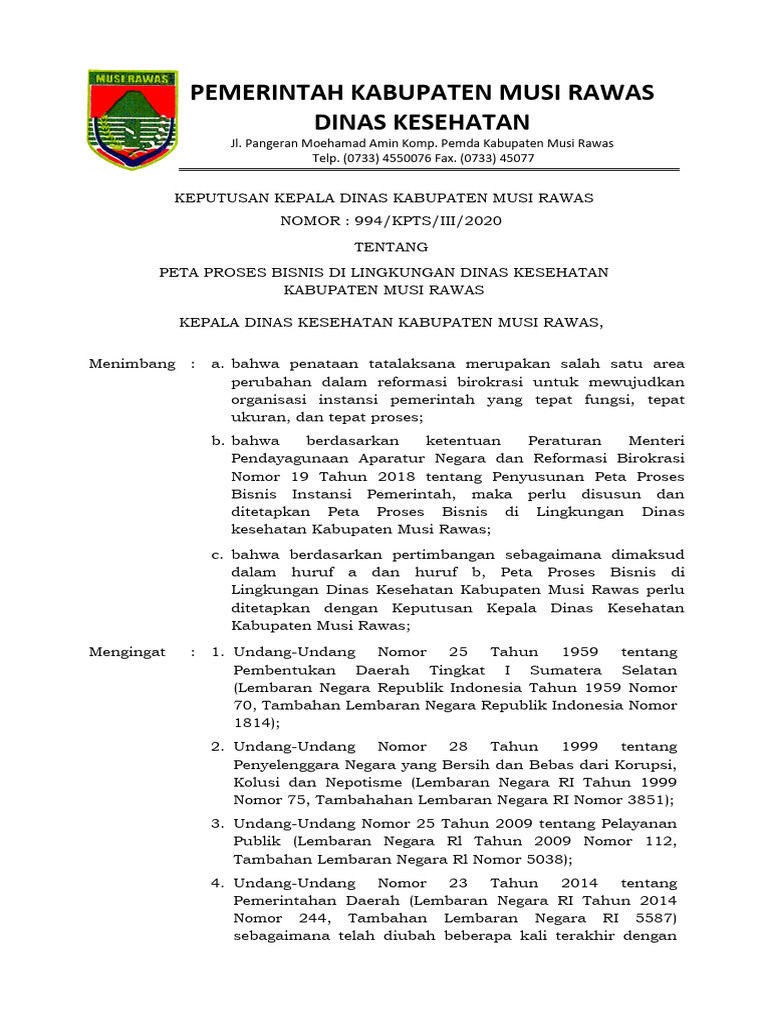 Peta Proses Bisnis Dinkes Musi Rawas | PDF