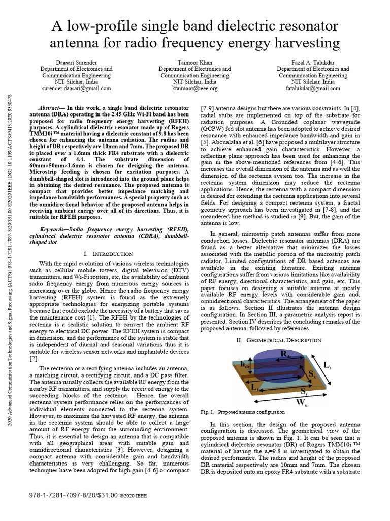 A Low Profile Single Band Dielectric Resonator Antenna For Radio | PDF ...