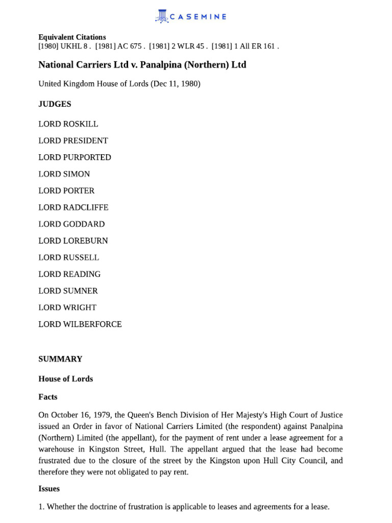 CASEMINE - National Carriers LTD V Panalpina (Northern) LTD | PDF