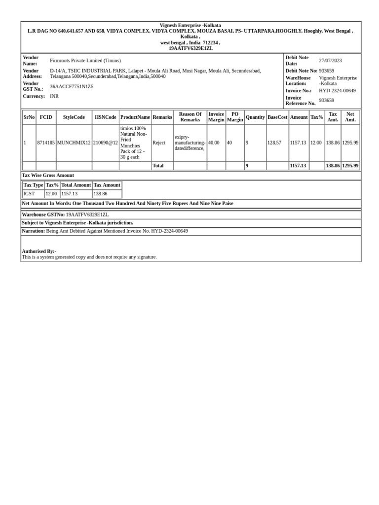 DEBIT NOTE 27.07.2023 | PDF | Trade | Payments