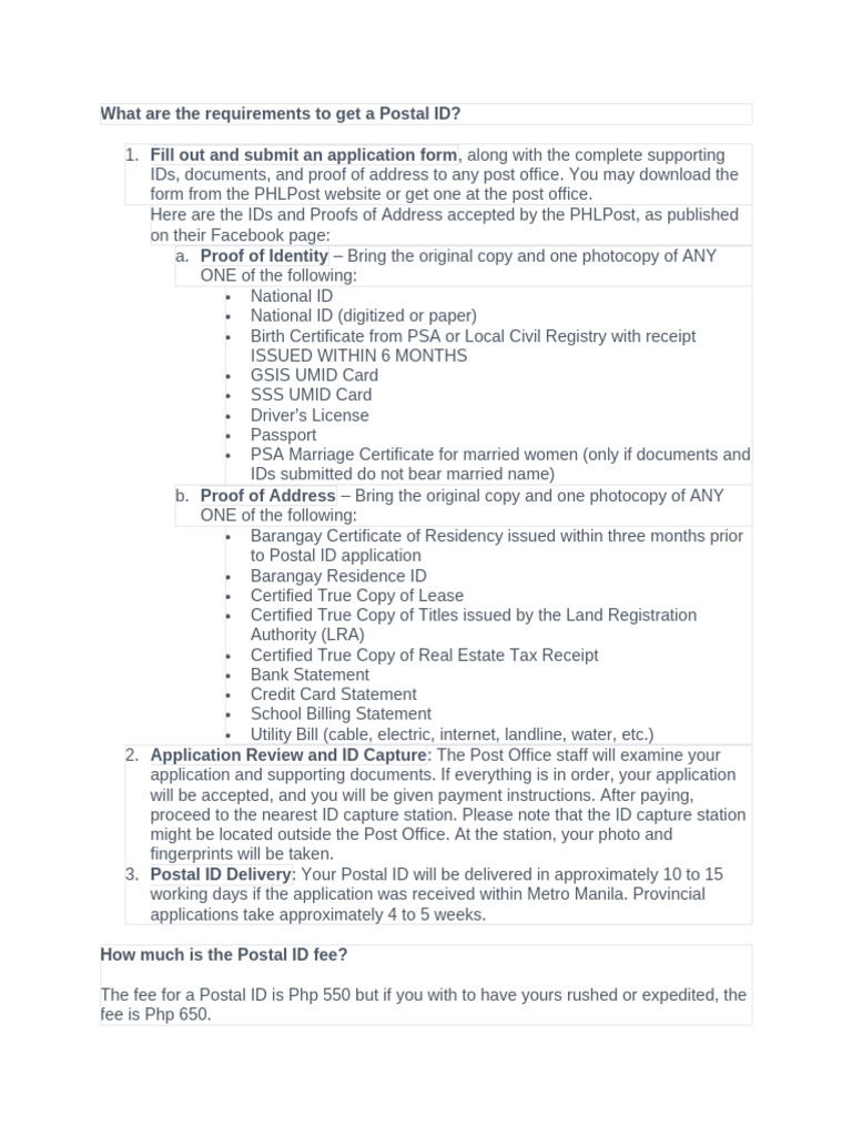 Postal ID Application Guide | PDF | Identity Document | Authentication