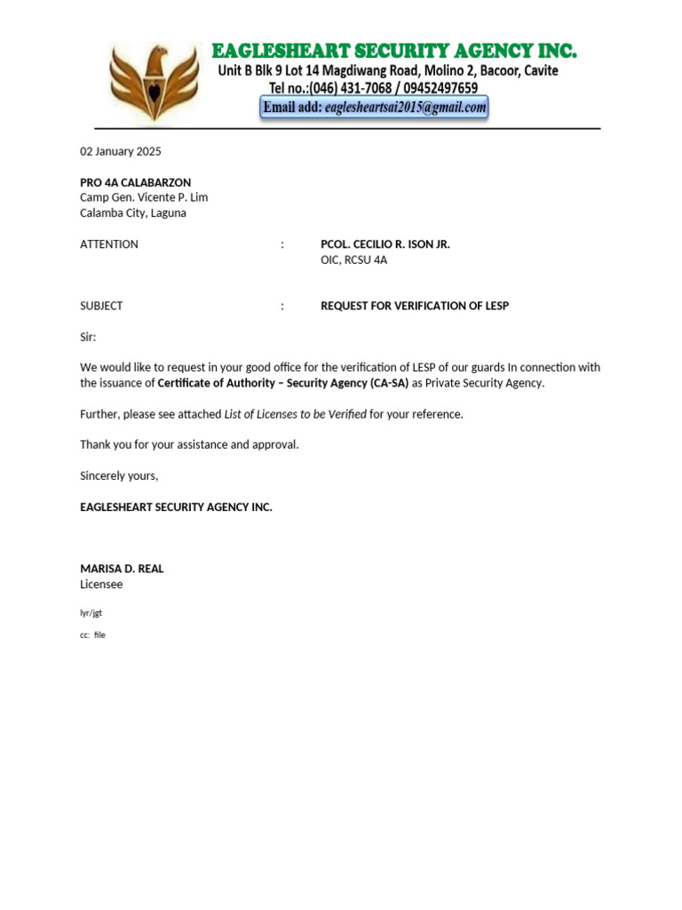 LESP Verification Request for Security Guards | PDF