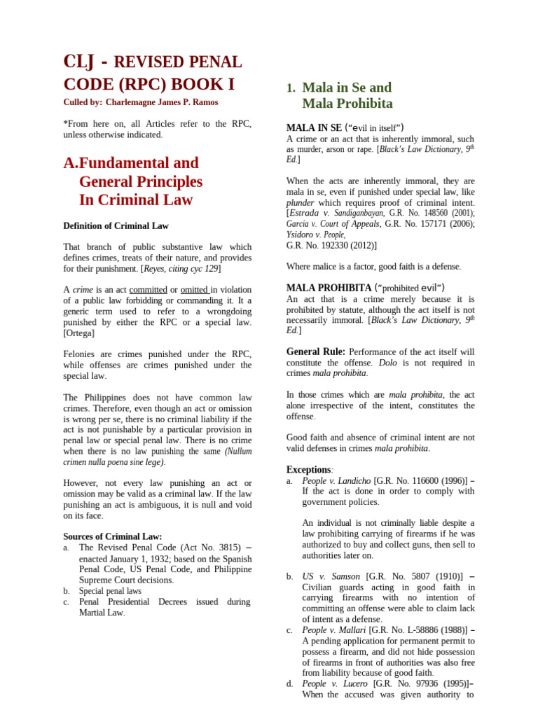 CLJ - Criminal Law 1 | PDF | Criminal Law | Ex Post Facto Law