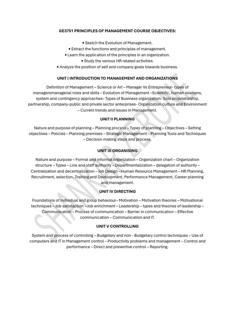 GE3751 Principles of Management Overview | PDF | Strategic Management ...