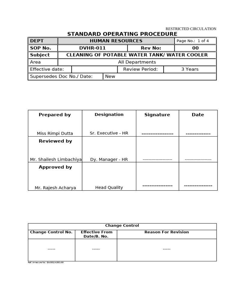Water Cooler Cleaning SOP | PDF | Environmental Science | Transparent ...