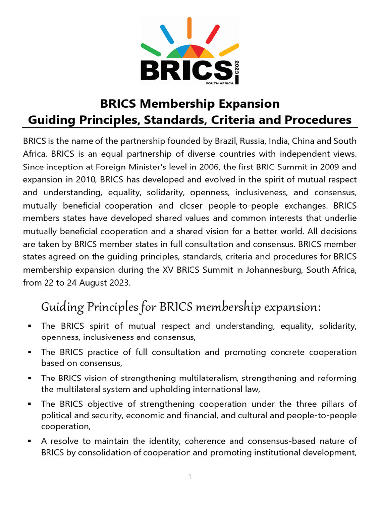 BRICS Membership Expansion Guidelines | PDF | Bric | United Nations