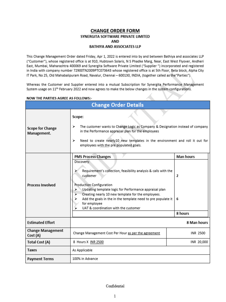 Change Order Form for Synergita Software | PDF | Computing | Business