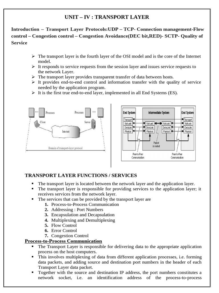 UNIT 4 Transport Layer | PDF | Transmission Control Protocol | Port (Computer Networking)