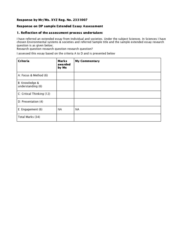 Extended Essay Assessment Reflection | PDF