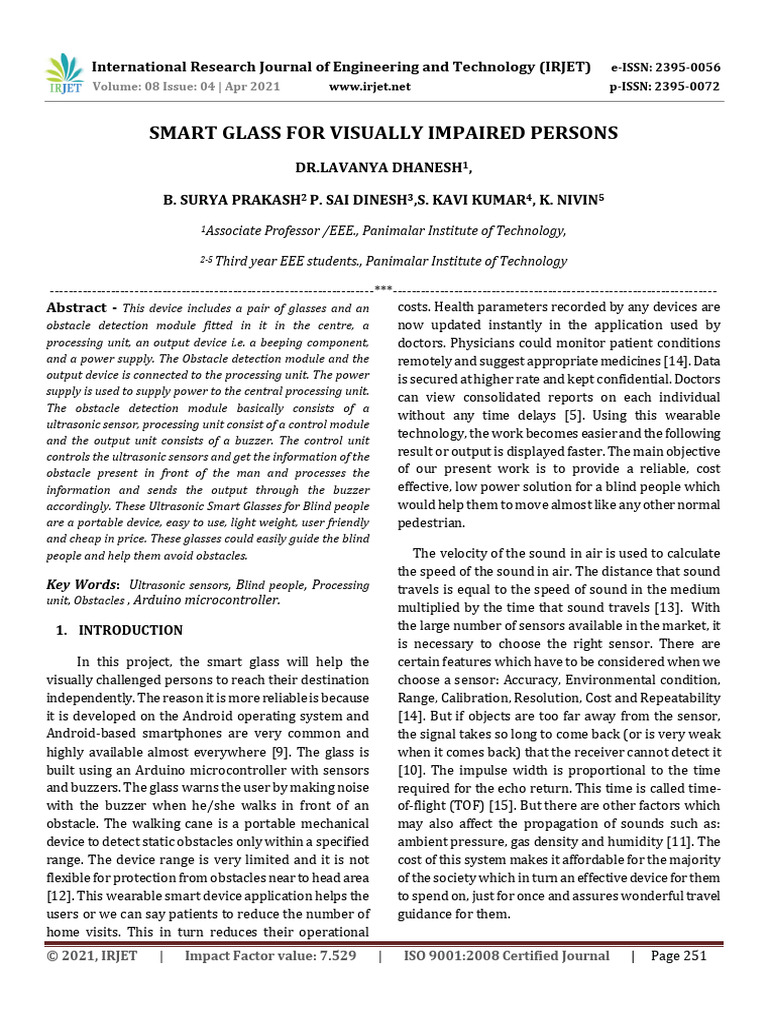 Ref - 2 Smart Glasses For Blind ICIETET-50 | PDF | Arduino | Sensor