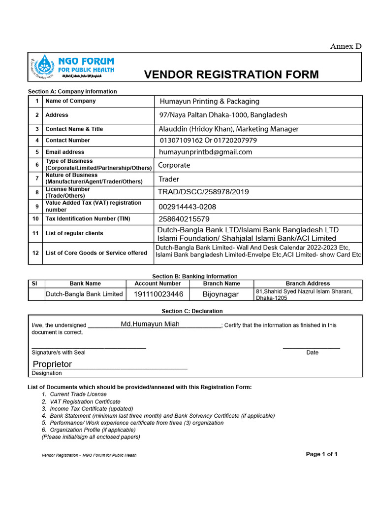 Vendor Registration for NGOs | PDF