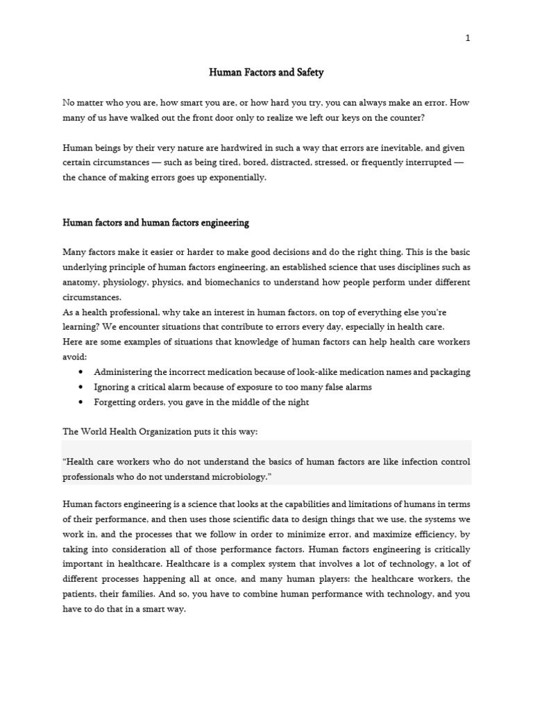 Handout - Human Factors and Safety | PDF | Thought | Human Factors And ...
