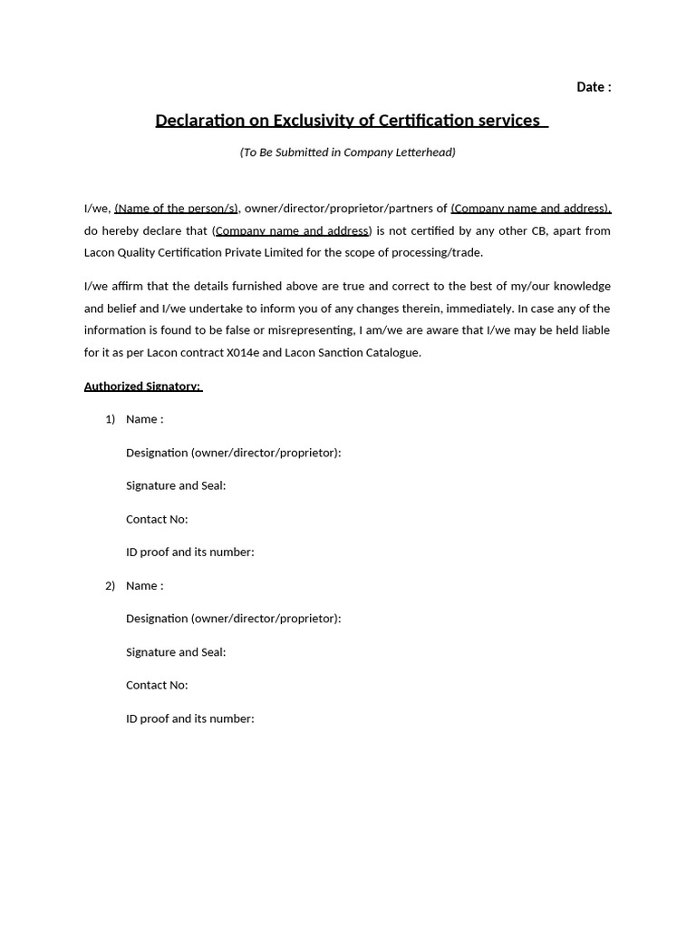 Proc and Trade-Declaration of No Dual Cert and Ownership | PDF