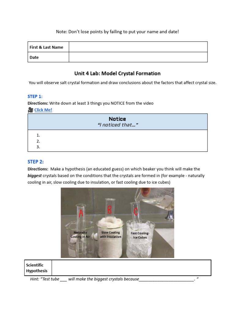 Marwa Nawaz - Unit 4 - Model Crystal Formation Lab | PDF | Crystal | Water
