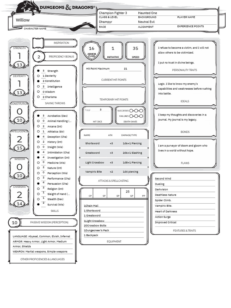 Willow - Roll20 Characters PDF | PDF