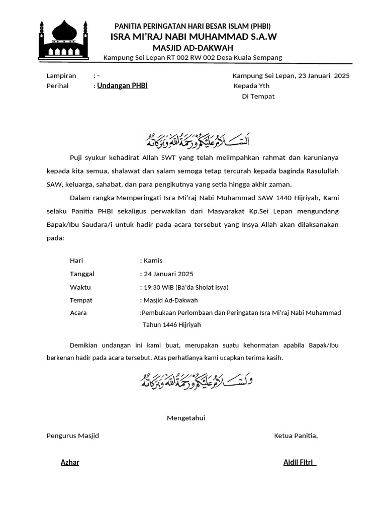 CONTOH Surat Undangan ISRA MIRAJ | PDF