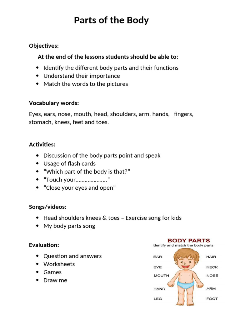 Body Parts Lesson Plan[1] | PDF