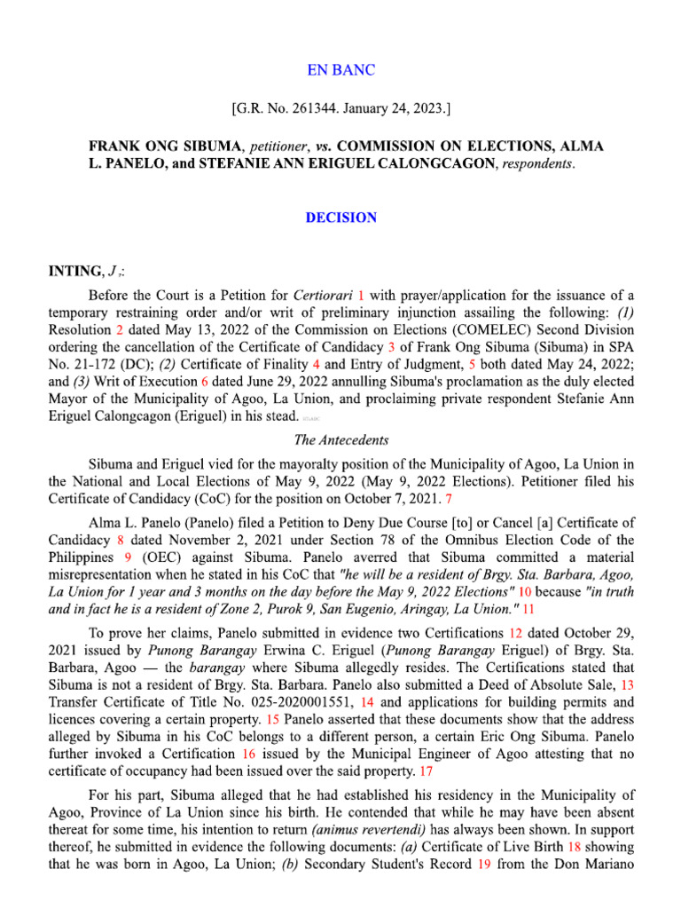 Case 37 - Sibuma v. Comelec, G.R. No. 261344 | PDF