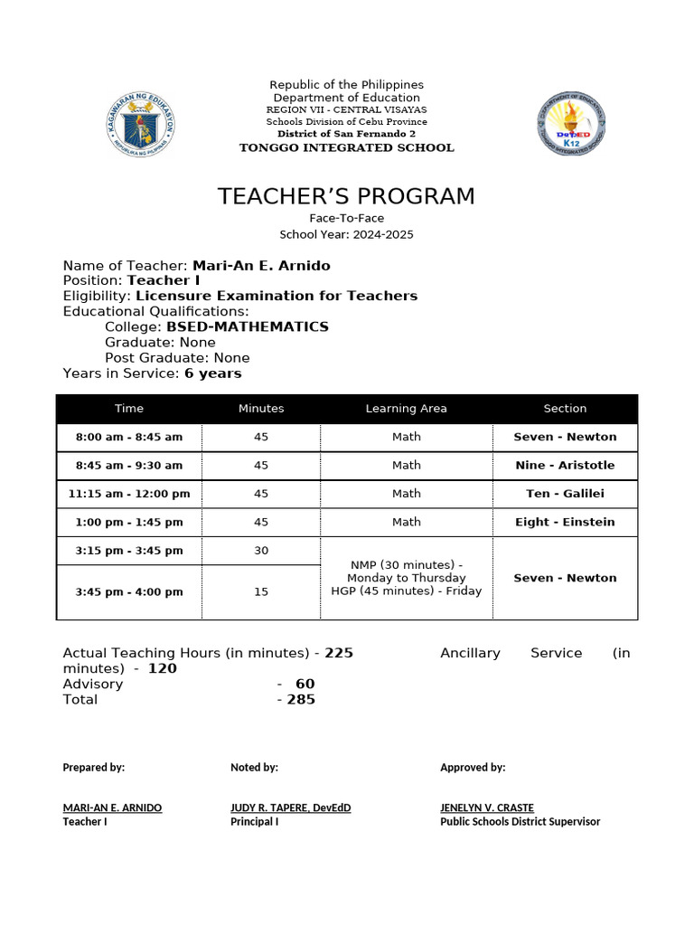 Teacher's Program Final | PDF | Learning | Educational Personnel
