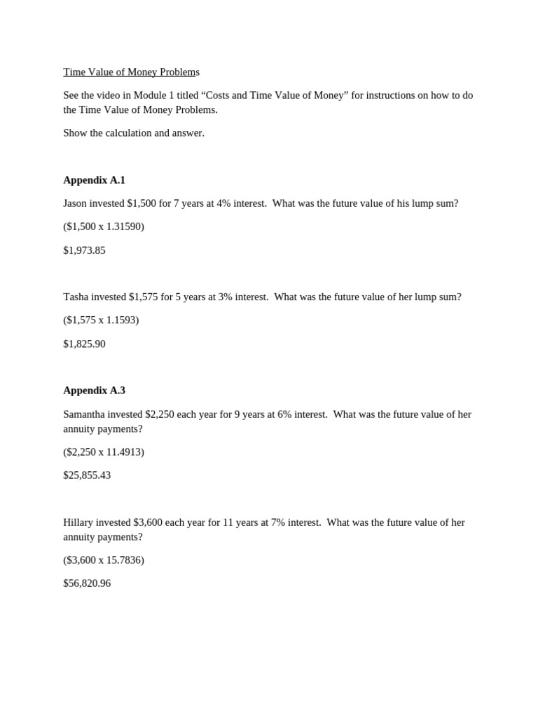 1 Time Value of Money Problems | PDF