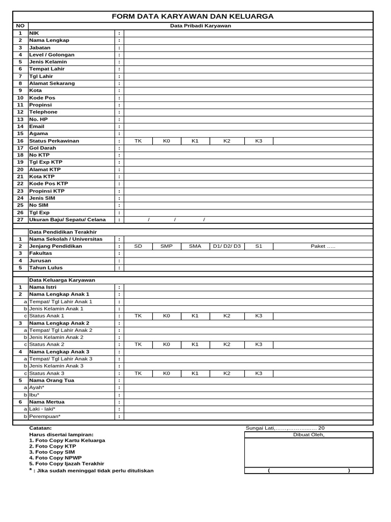 Formulir Data Karyawan dan Keluarga | PDF