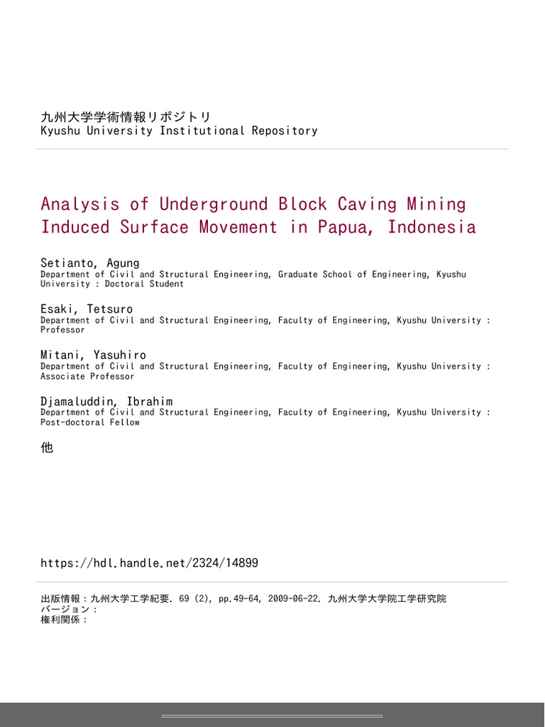 Block Caving-Induced Surface Movement Analysis | PDF | Mining ...
