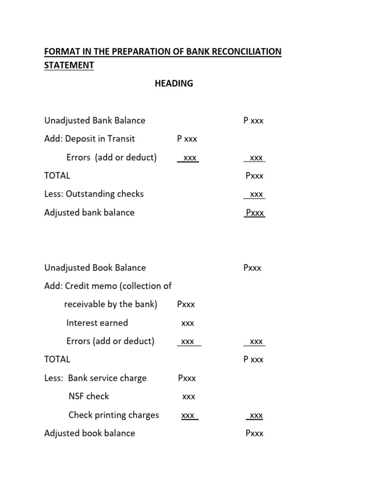 Bank Reconciliation Statement Format | PDF