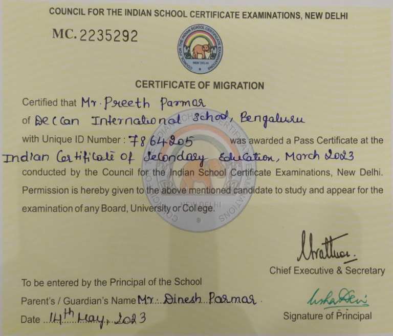 Preeth Parmar Certificate of Migration | PDF