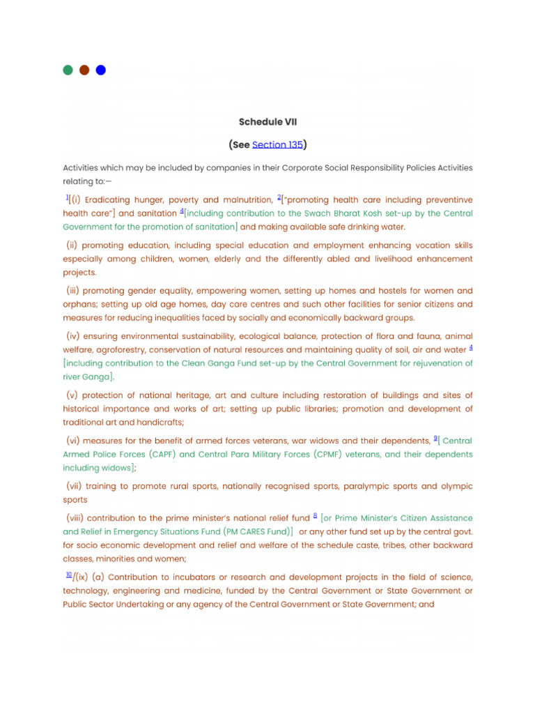 Schedule VII Activities Which May Be Included by Companies in Their ...