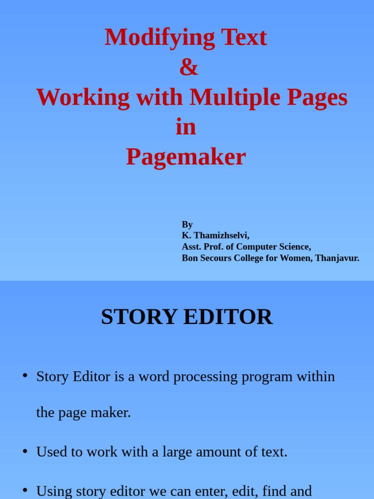 Pagemaker Text Editing and Page Management | PDF
