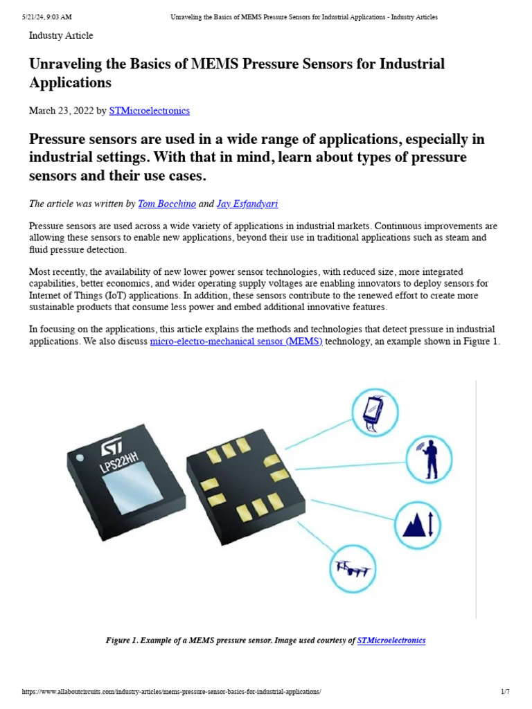 MEMS Pressure Sensors | PDF | Pressure | Pressure Measurement