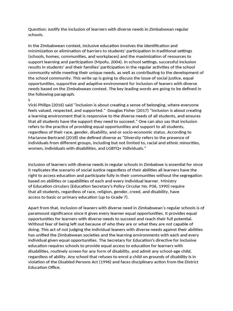 Assignment 123 | PDF | Inclusion (Education) | Zimbabwe