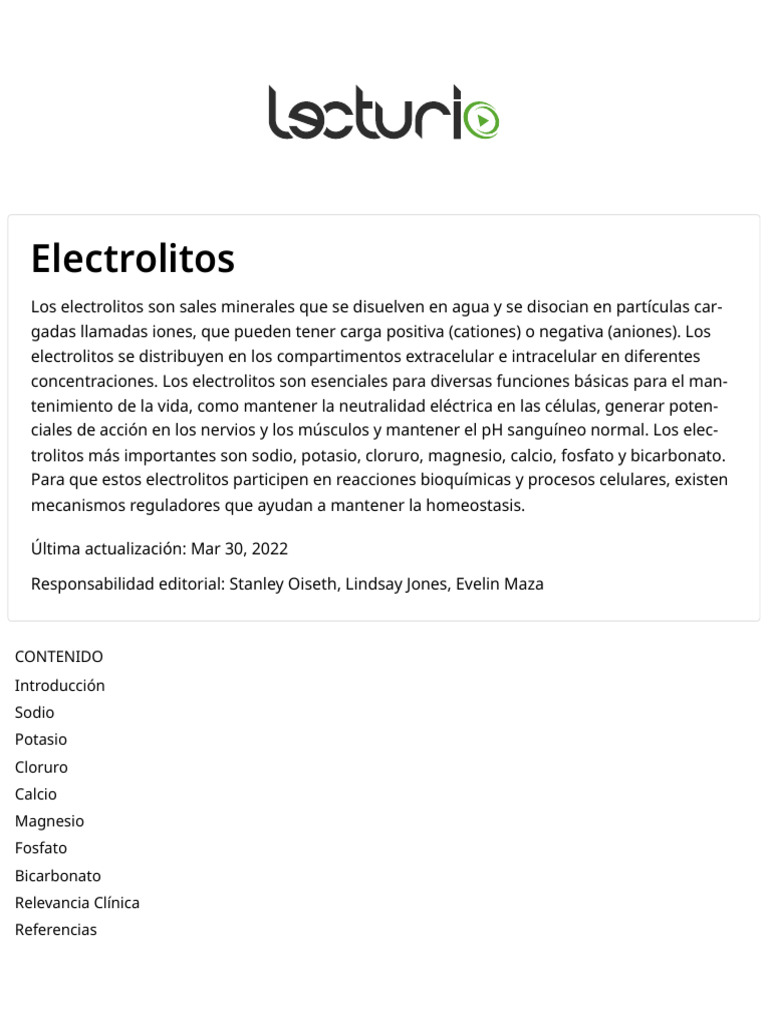 Electrolitos - Concise Medical Knowledge | PDF | Sodio | Electrólito