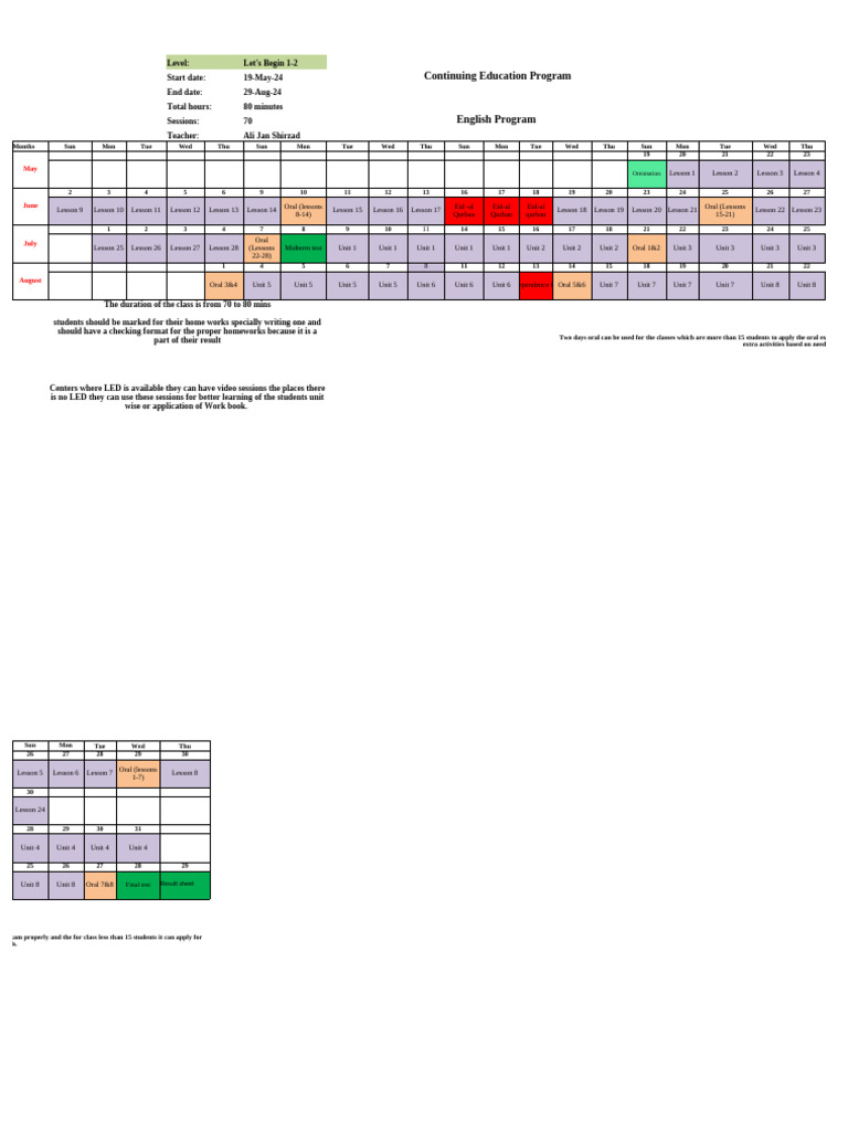 Ali Jan's Calendar Plan Term (2) 2024 | PDF | Educational Assessment ...