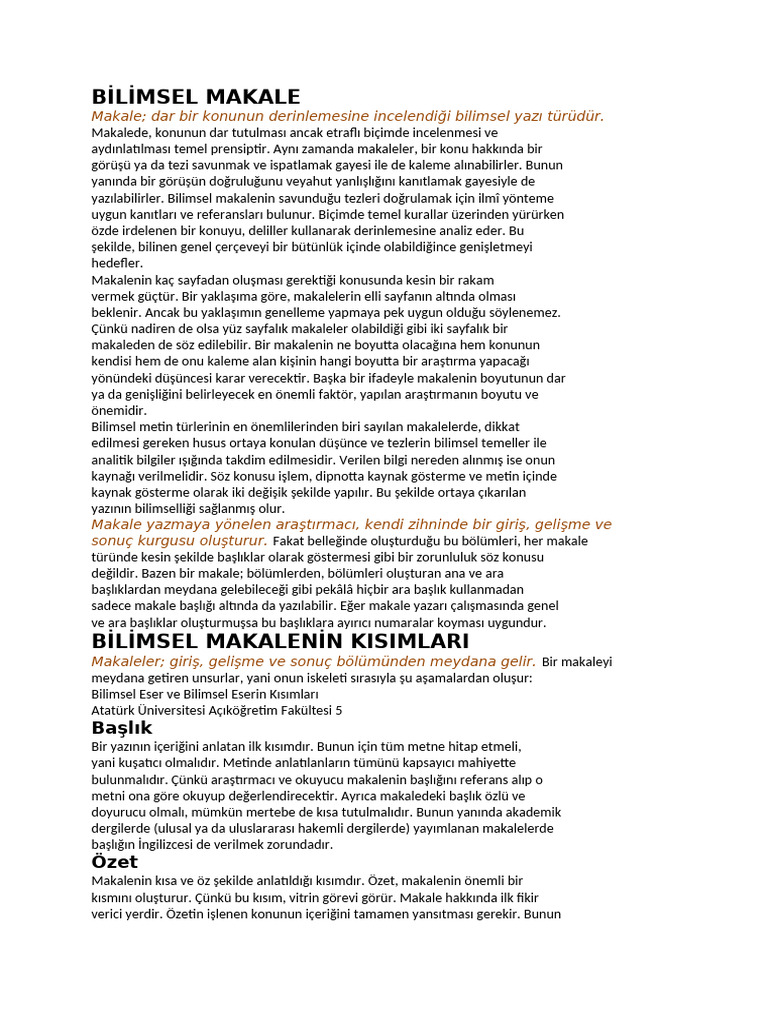 Bilimsel Makale Bölümleri | PDF