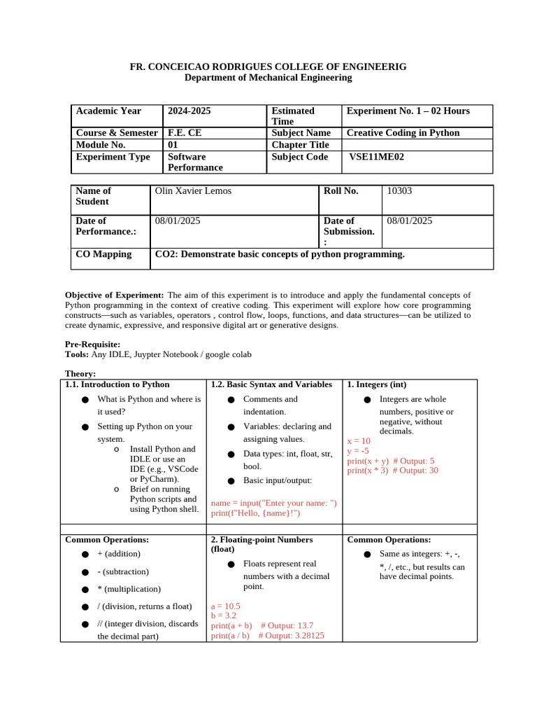 10303_Exp1 | PDF | Boolean Data Type | Control Flow