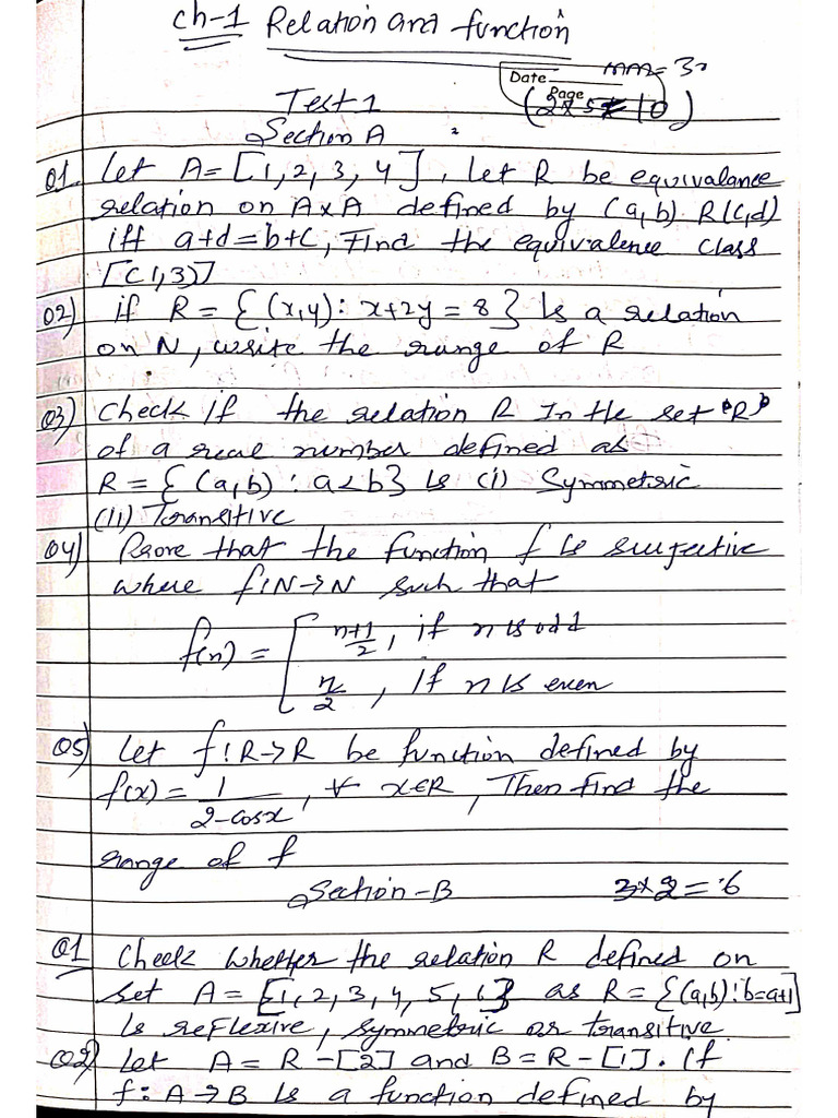 Most Imp Questions Class12 (Relations, Inverse Trigno, Matrics, Determinants, Contin&differen) | PDF