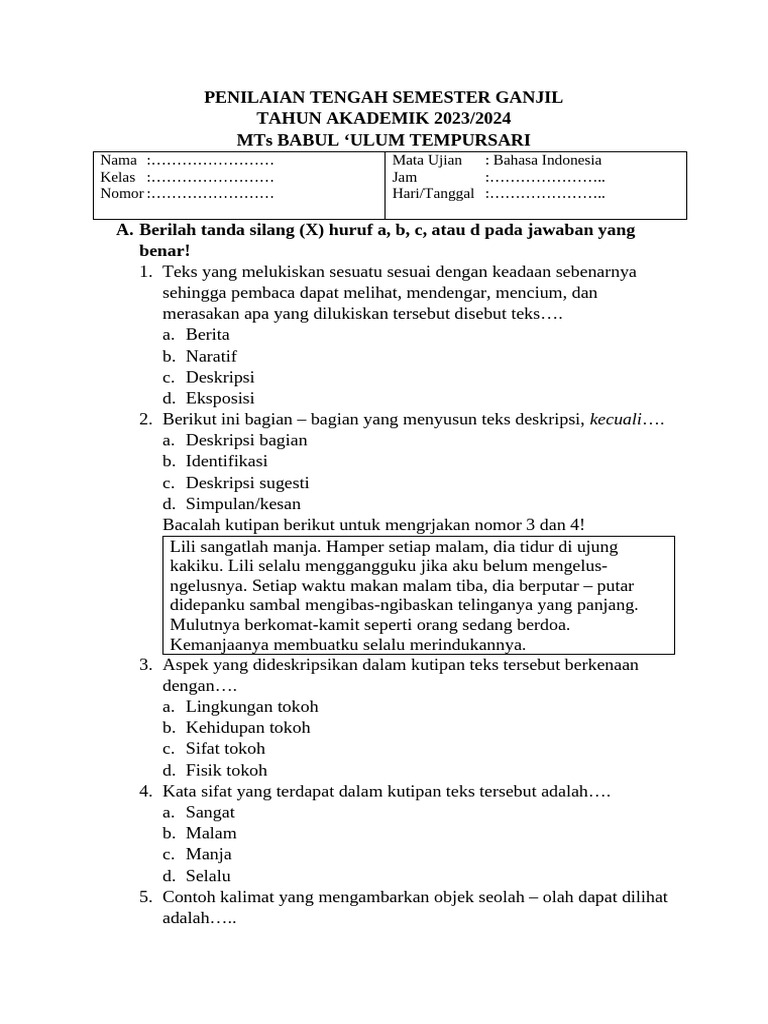 PTS bindo kelas 7 | PDF