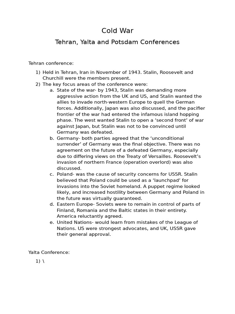 Cold War - Yalta, Potsdam and Tehran | PDF