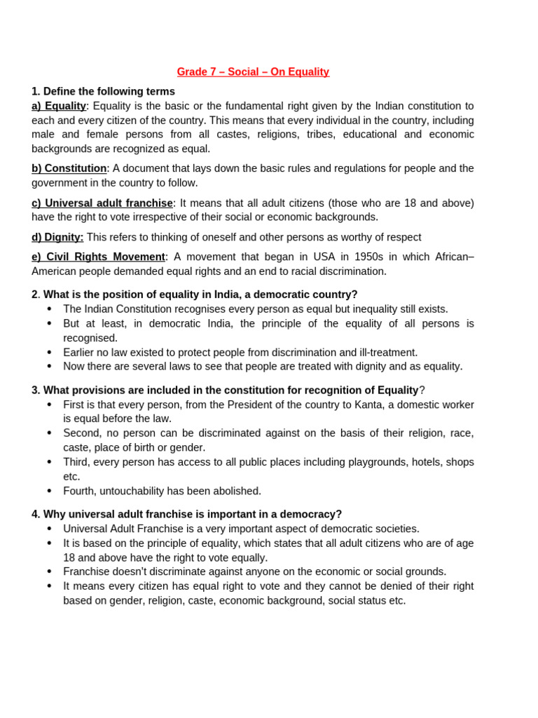 Understanding Equality for Grade 7 | PDF | Social Equality | Discrimination