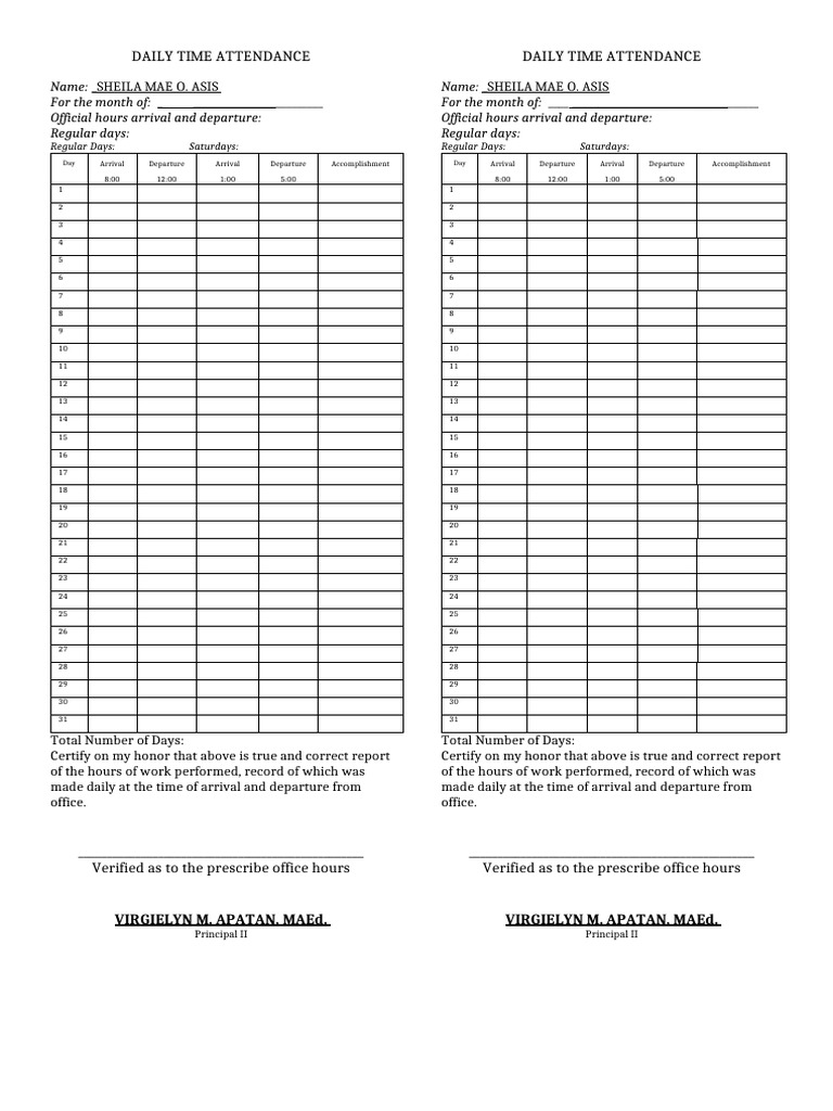 Daily Attendance Record for April 2024 | PDF