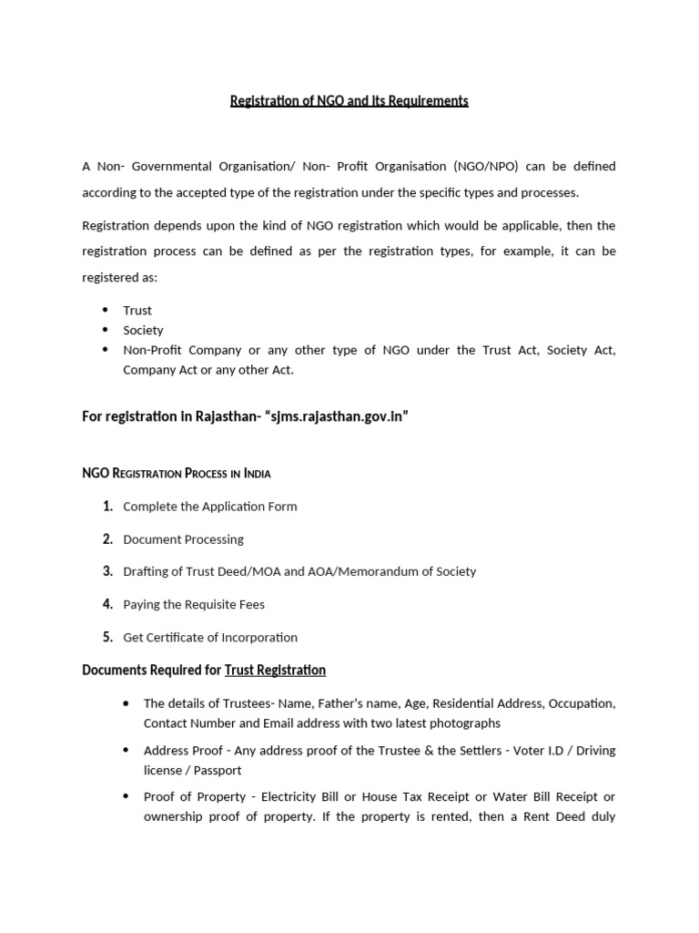 Registration of NGO and Its Requirements | PDF | Identity Document ...