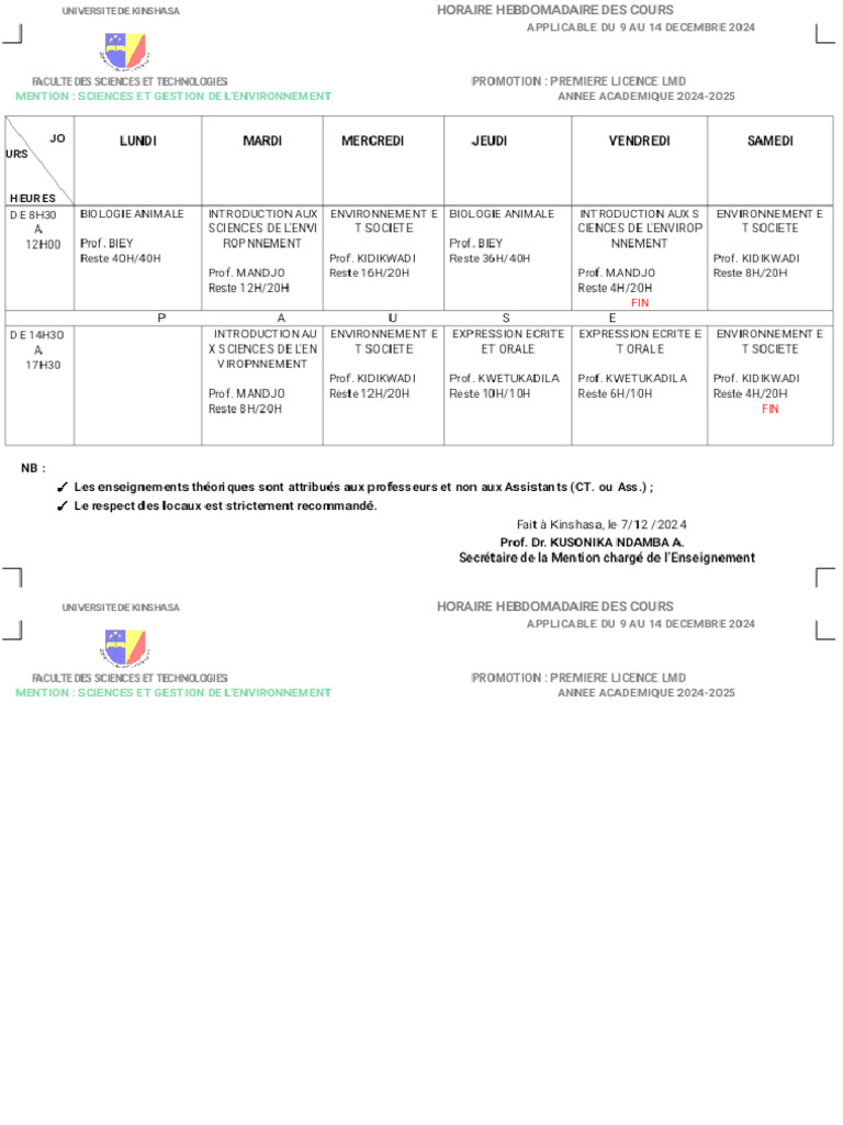 HORAIRE L1 LMD 2024-2025 S2 - Phoenix | PDF