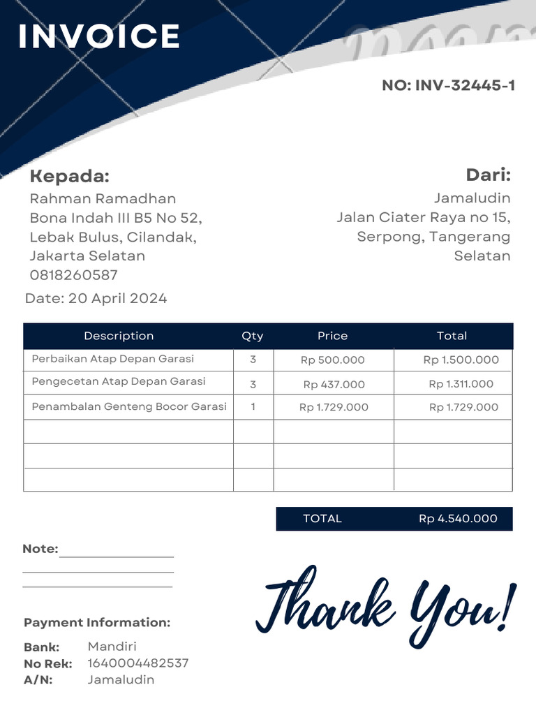 Invoice Pak Rama Bona Indah | PDF