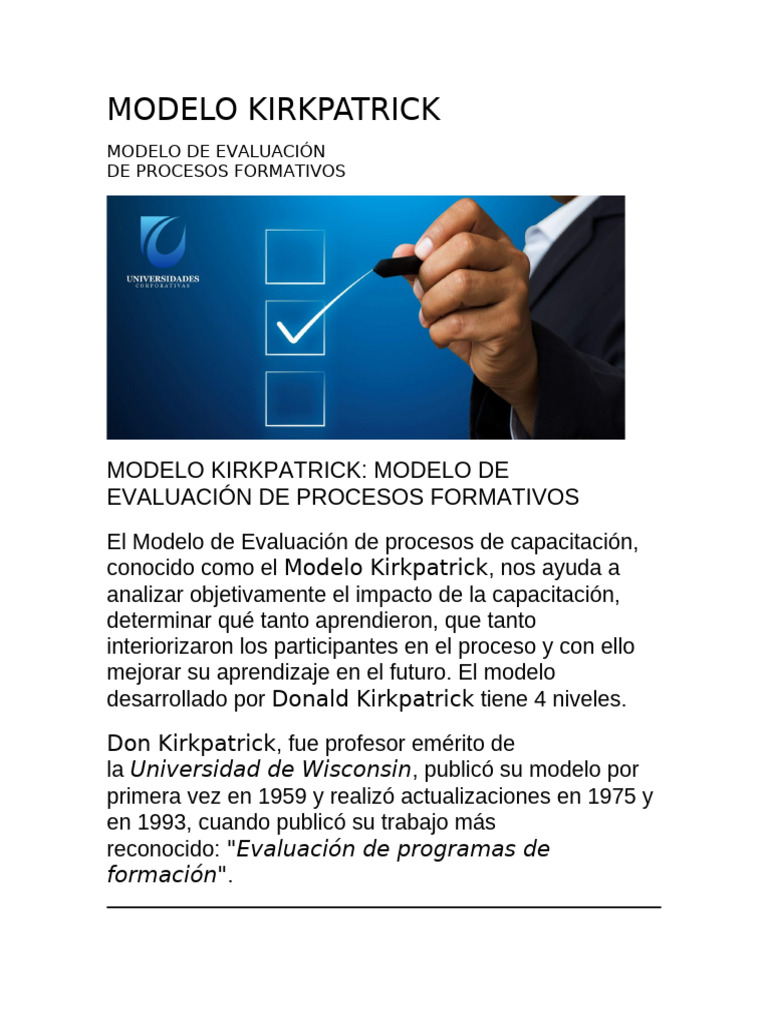 Modelo Kirkpatrick | PDF | Evaluación | Aprendizaje